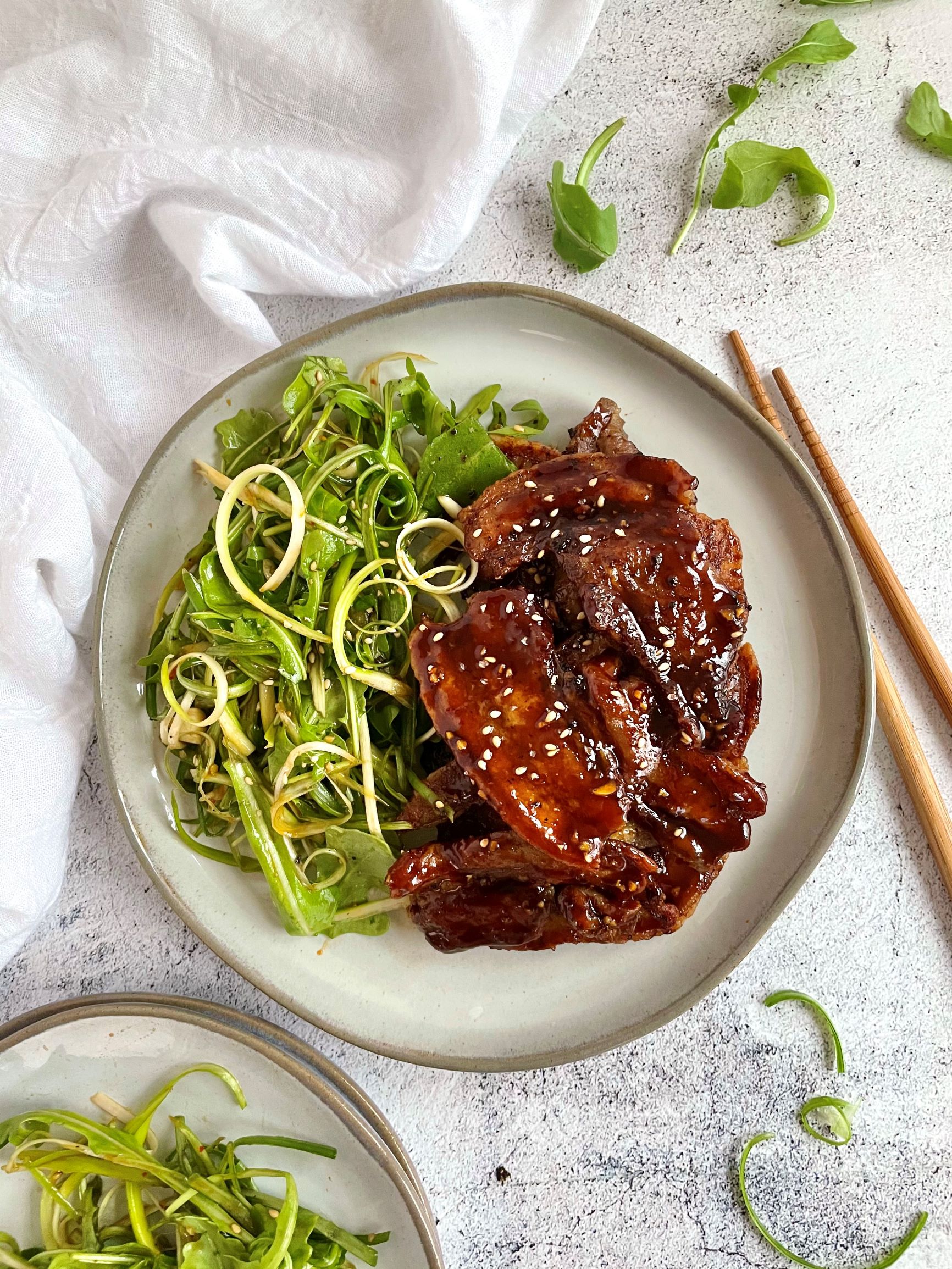 Savory Pork Belly with Scallion and Arugula Salad ⋆ Seasoned by Jin